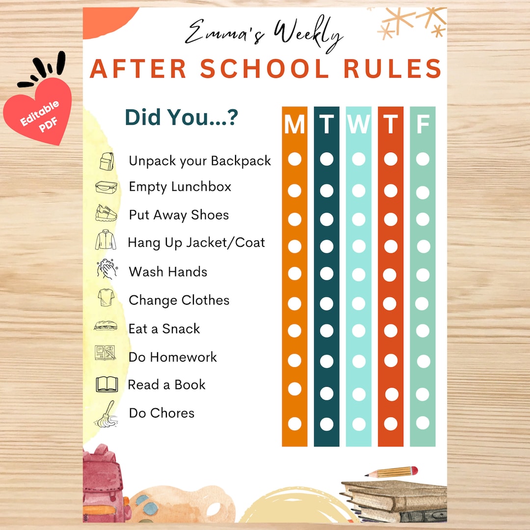 After School Routine,kids Daily Checklist, Kids Morning Routine ...