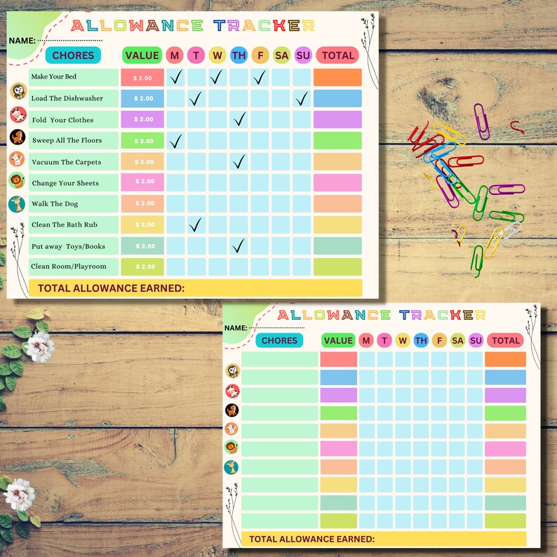 Allowance Tracker for Kids Printable Allowance Chore Chart - Etsy