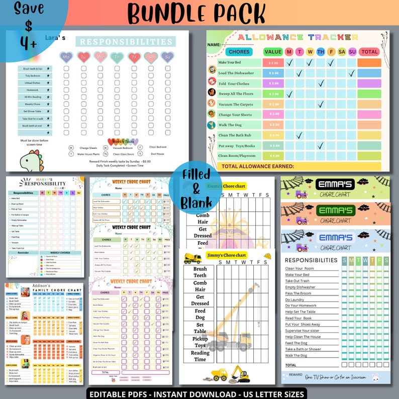 Allowance Chore Chart for Kids Allowance Trackerchore Chart for Kids ...