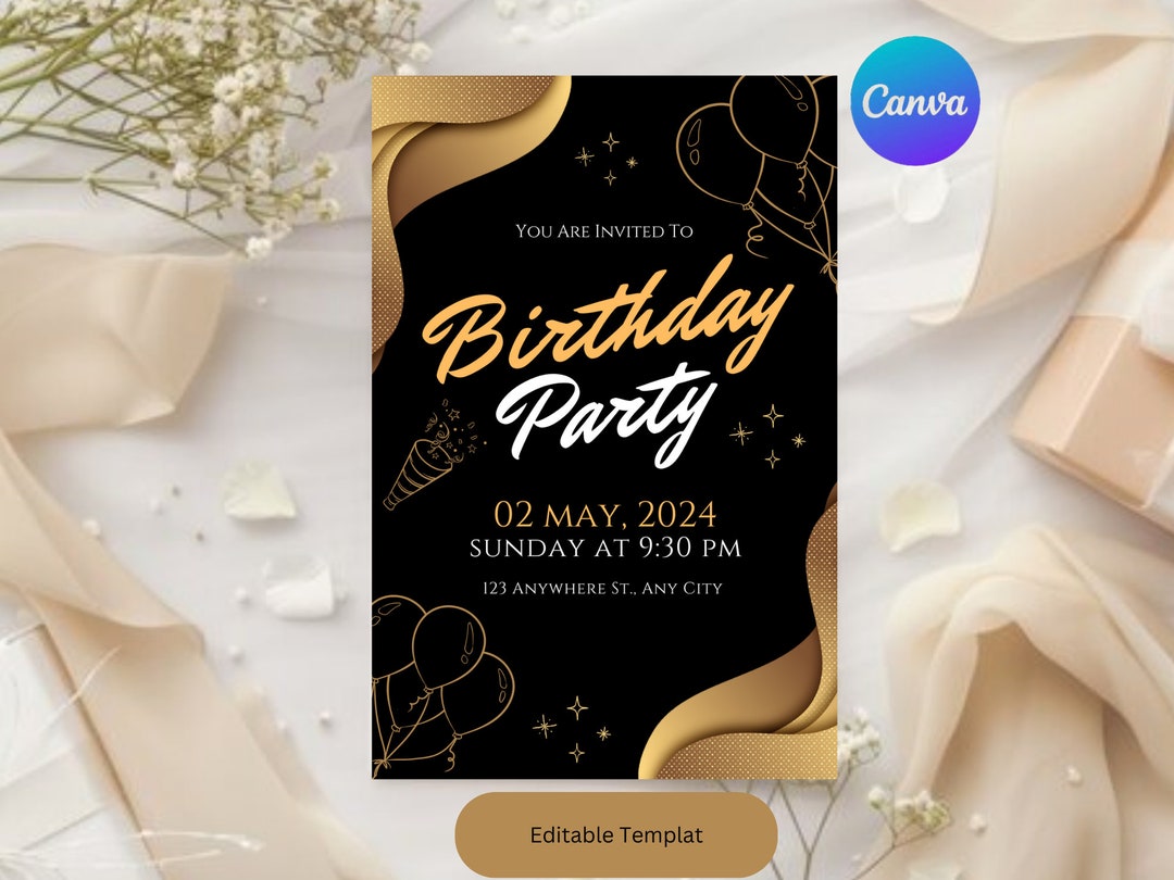 Personalized Canva Birthday Invitation Cards - Editable Templates for ...