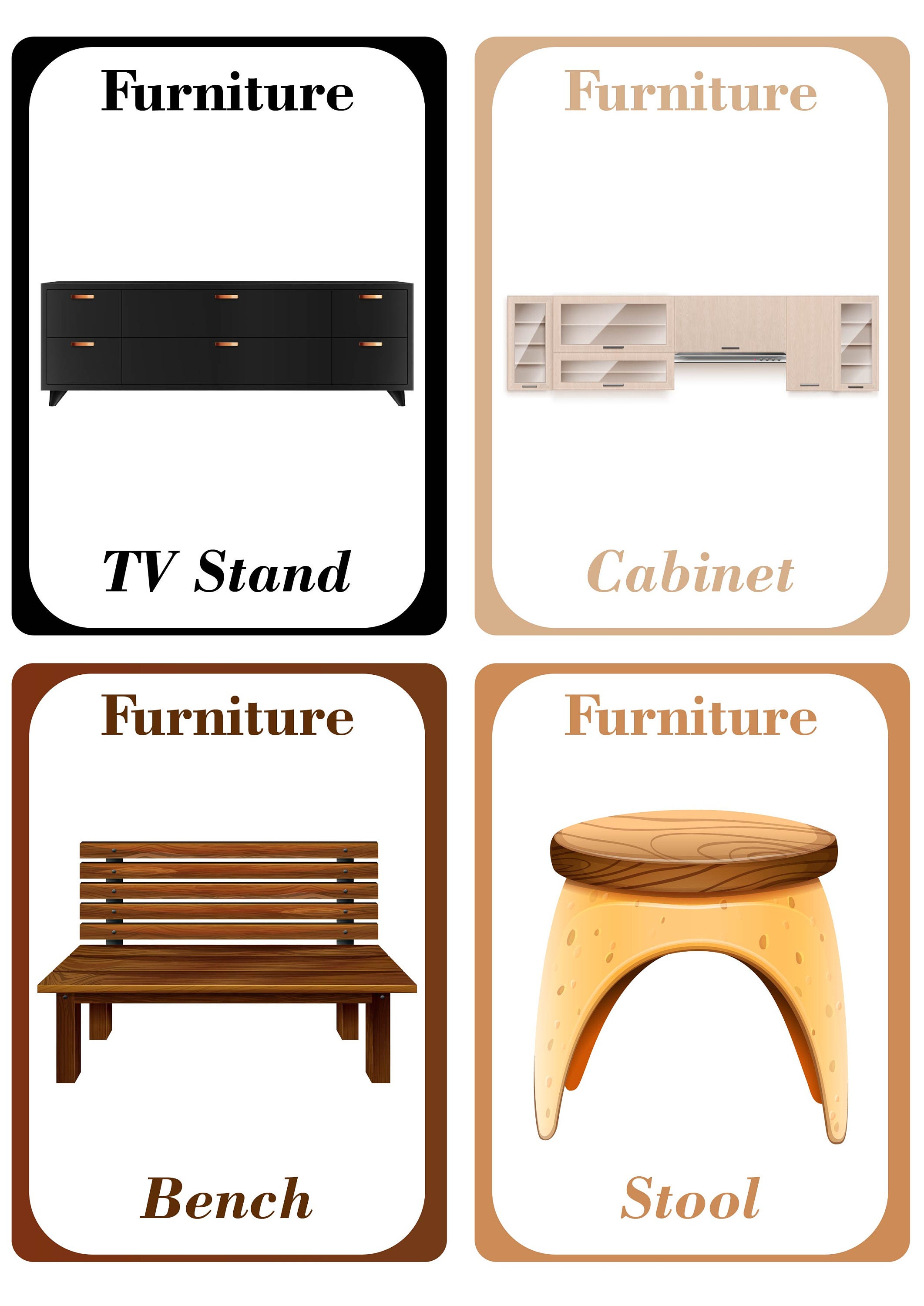 Furniture Flash Cards for Kids - Sofa, Table, Bed, Chair, and More ...
