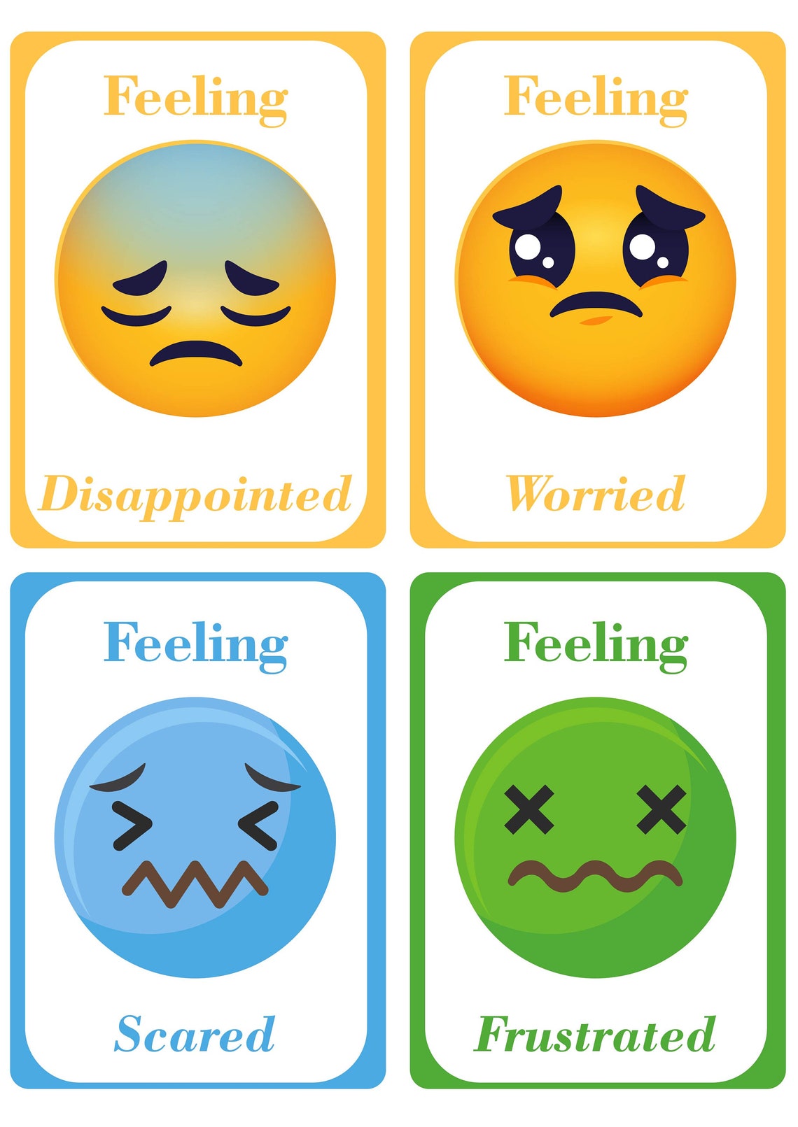 Feelings Flash Cards for Kids - Educational Printable - Etsy