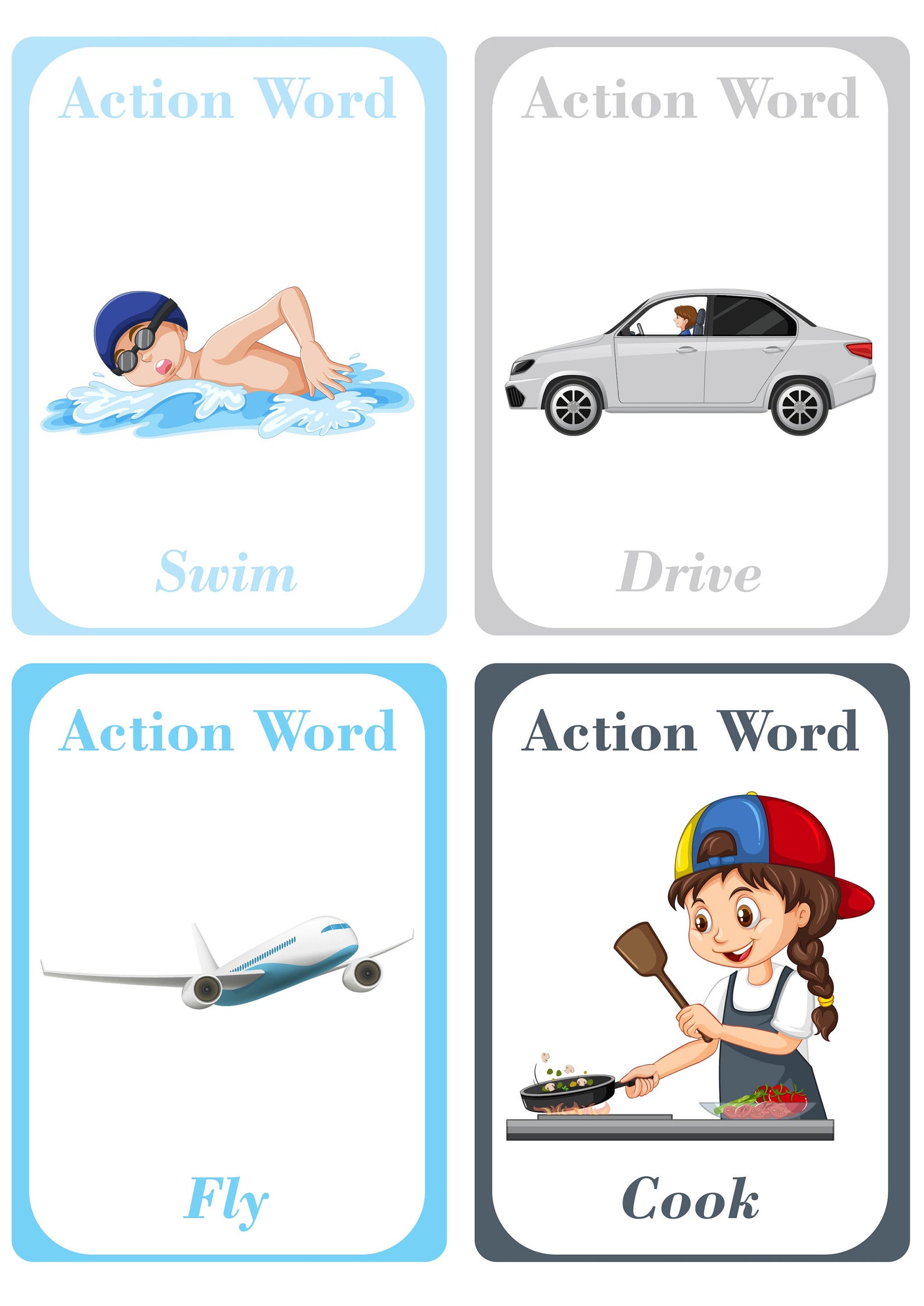 Action Verb Flash Cards – Kids Learning, Printable (JPG & PDF) - Etsy