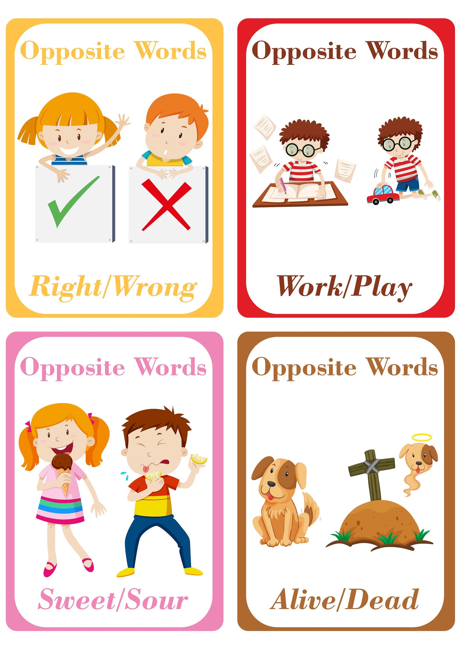 Opposite Words Flash Cards for Kids – Printable Educational Game (PDF ...