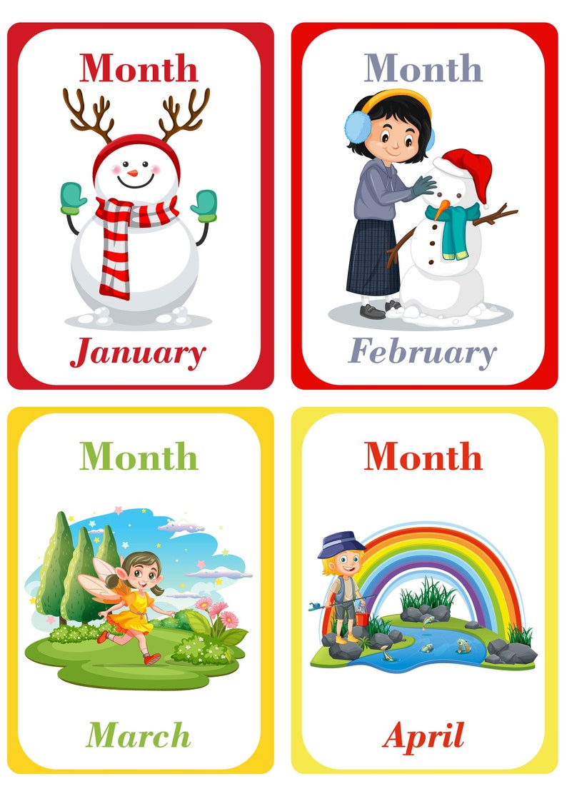 Months of the Year Flash Cards for Kids Educational Printable - Etsy