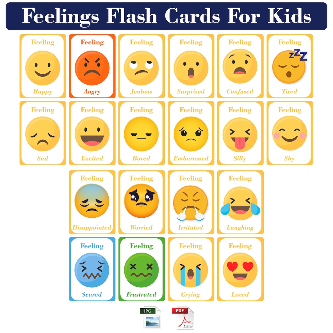 Feelings Flash Cards for Kids - Educational Printable - Etsy