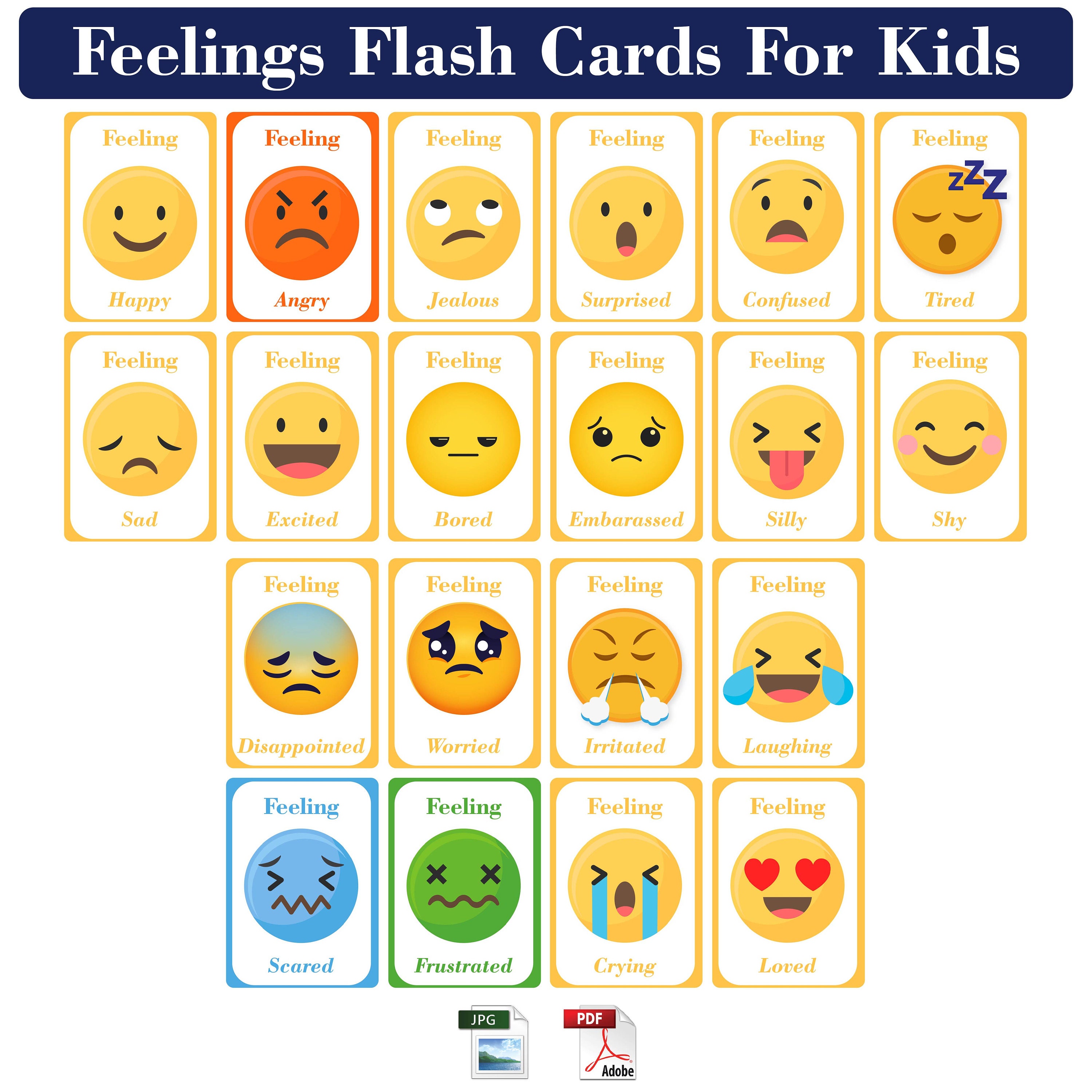 Feelings Flash Cards for Kids Educational Printable - Etsy