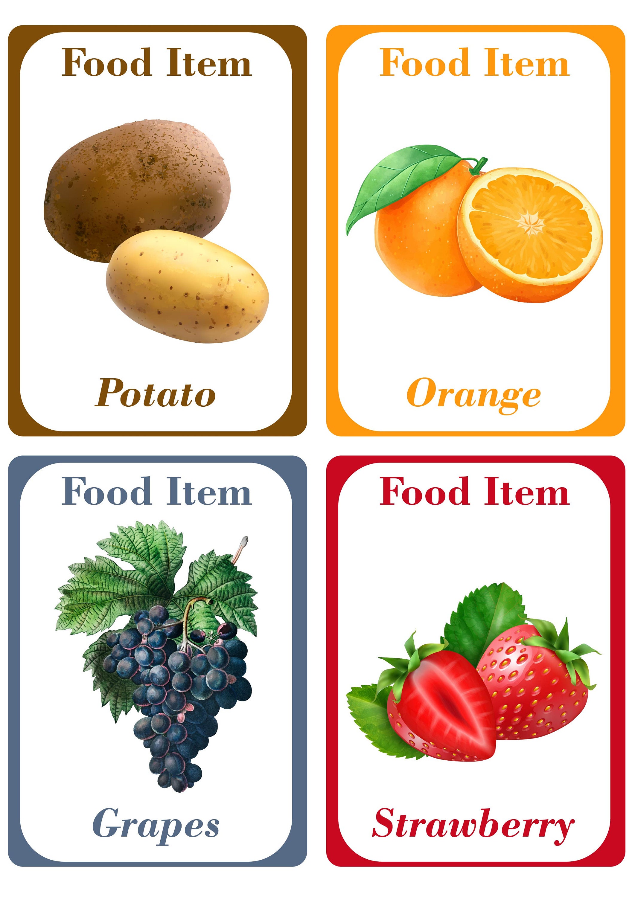Food Flash Cards for Kids – Vegetable, Fruit and More (JPG & PDF - Etsy