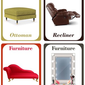 Furniture Flash Cards for Kids - Sofa, Table, Bed, Chair, and More ...