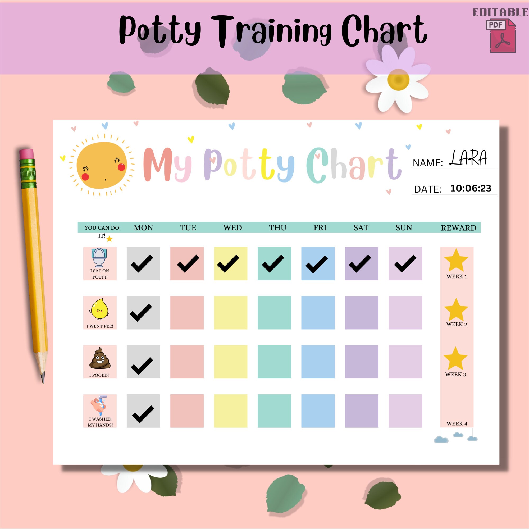 Editable Potty Chart Potty Training Chartcustom Sticker Chartpotty ...