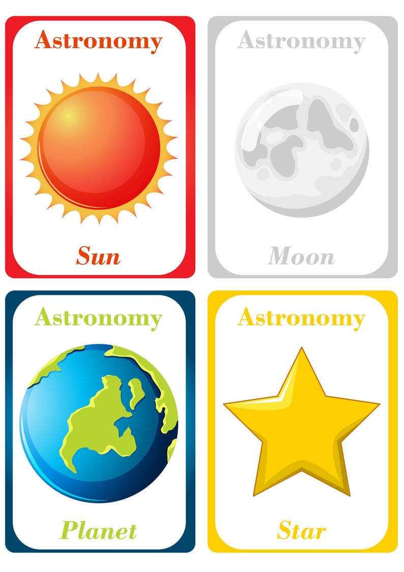 Outer Space Flash Cards | Astronomy Learning for Kids (PDF & JPG) - Etsy