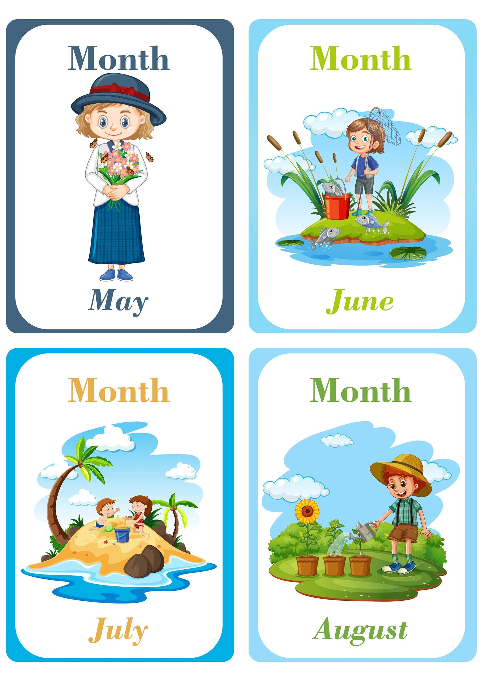 Months of the Year Flash Cards for Kids Educational Printable - Etsy