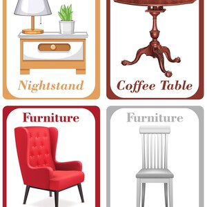 Furniture Flash Cards for Kids - Sofa, Table, Bed, Chair, and More ...