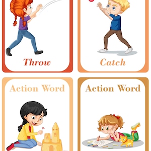Action Verb Flash Cards – Kids Learning, Printable (JPG & PDF) - Etsy