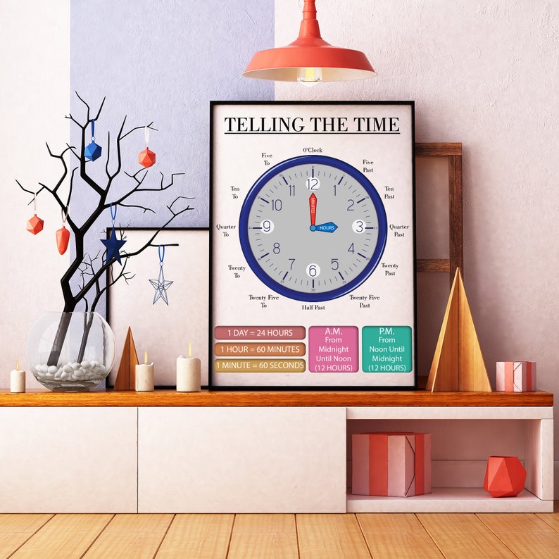 Telling the Time Learning Poster for Kids Instant Download PDF JPG ...