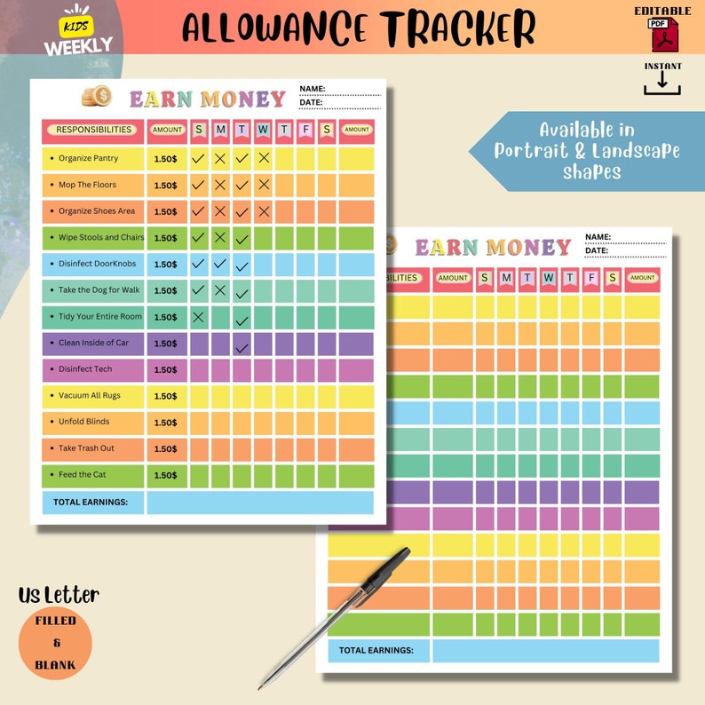 Editable Allowance Chore Chart for Kidsresponsibility Chart ...
