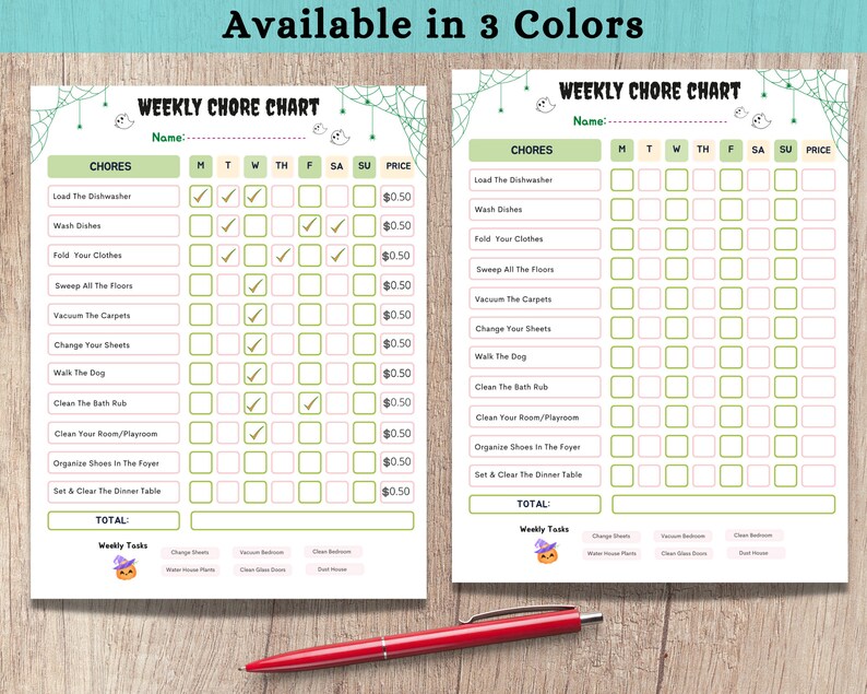 Printable Editable Kids Chore Chart Allowance Tracker Daily - Etsy