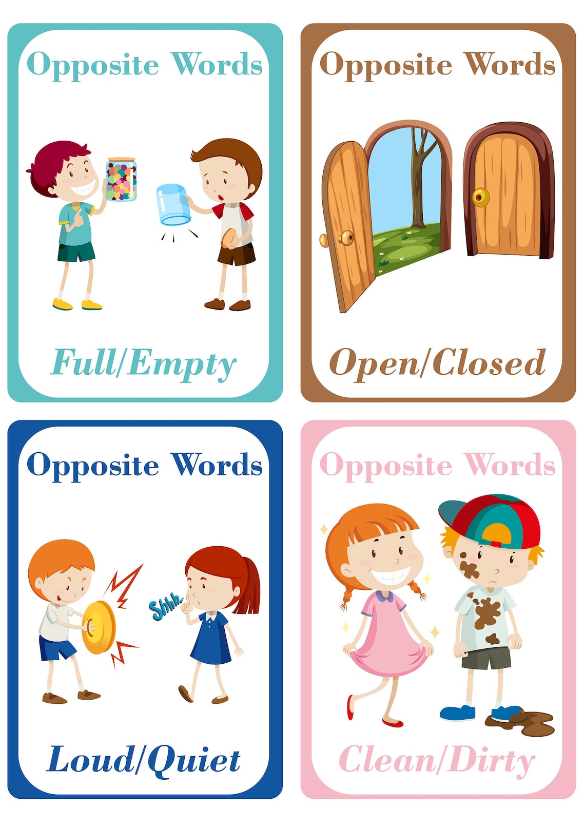 Opposite Words Flash Cards for Kids – Printable Educational Game (PDF ...