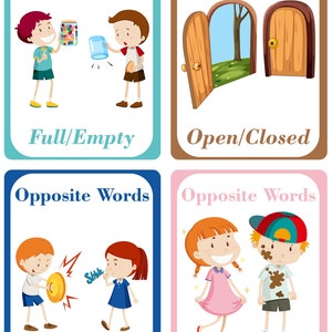 Opposite Words Flash Cards for Kids - Hot/cold, Big/small, Light/dark ...