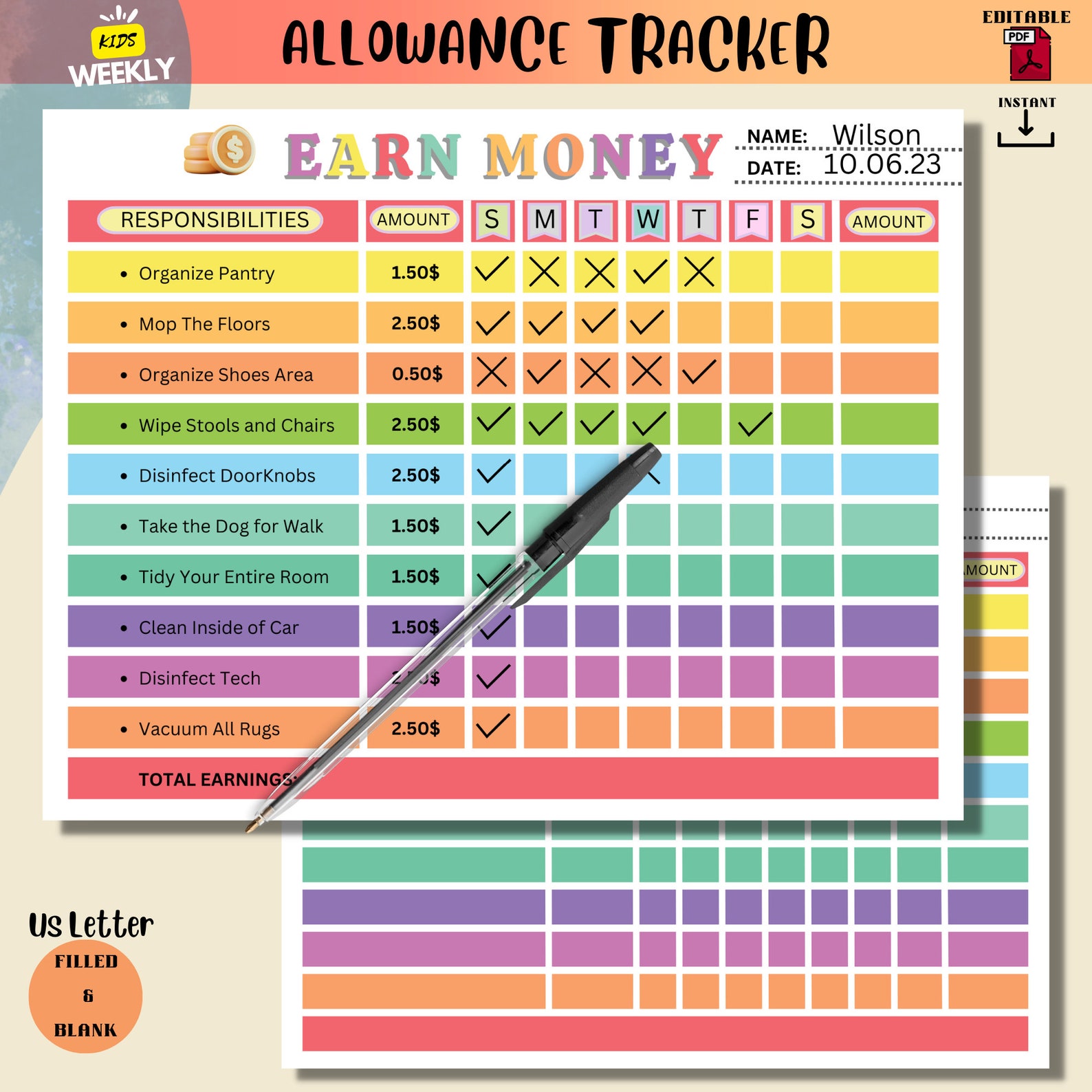 Editable Allowance Chore Chart for Kidsresponsibility Chart ...