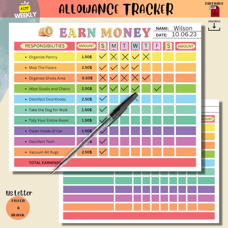 Editable Allowance Chore Chart for Kidsresponsibility Chart ...