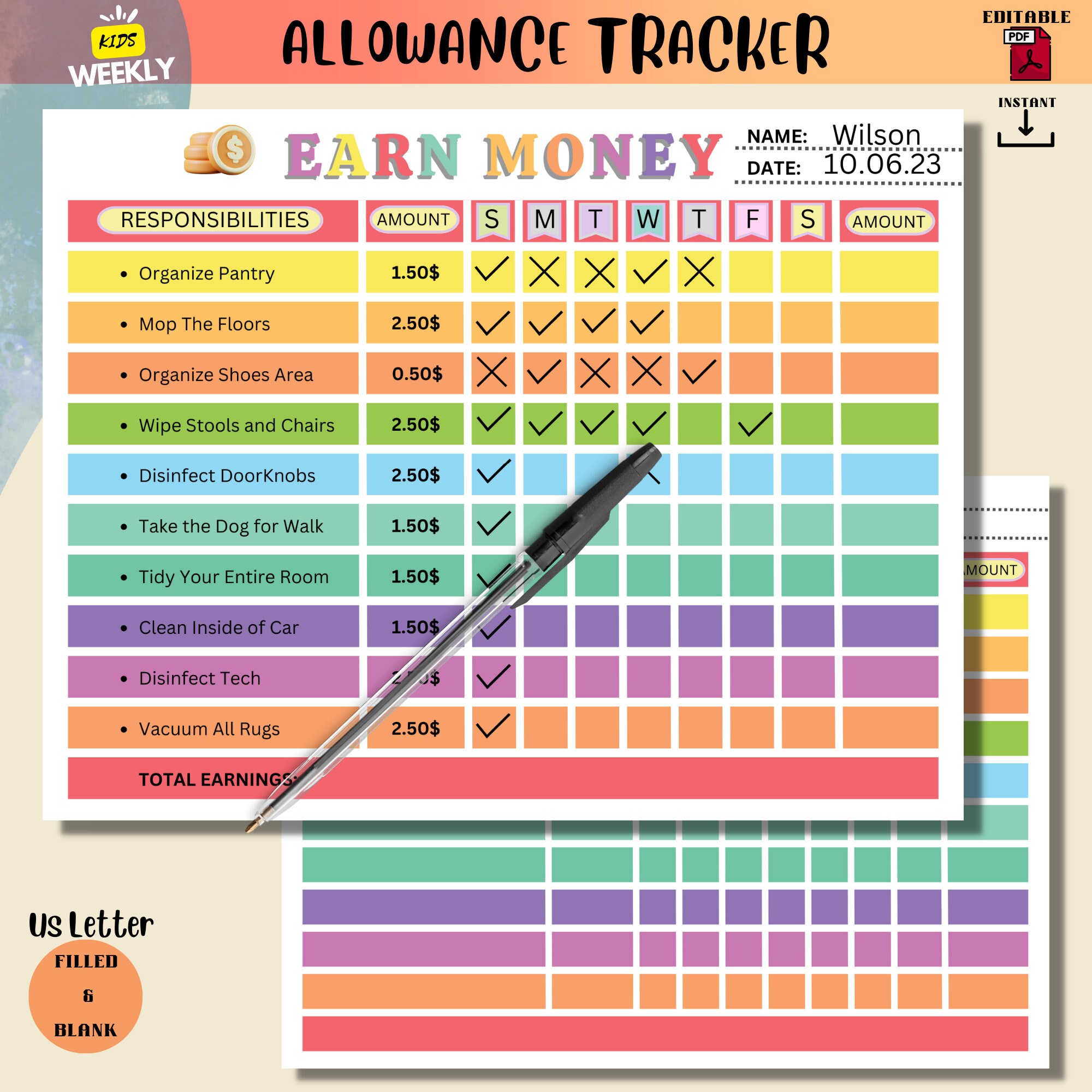 Editable Allowance Chore Chart for Kidsresponsibility Chart ...