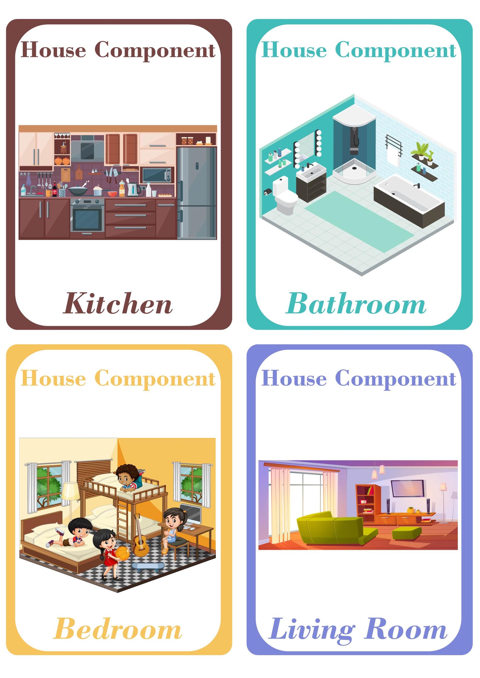House Parts Flash Cards for Kids | Educational Printable (PDF & JPG) - Etsy