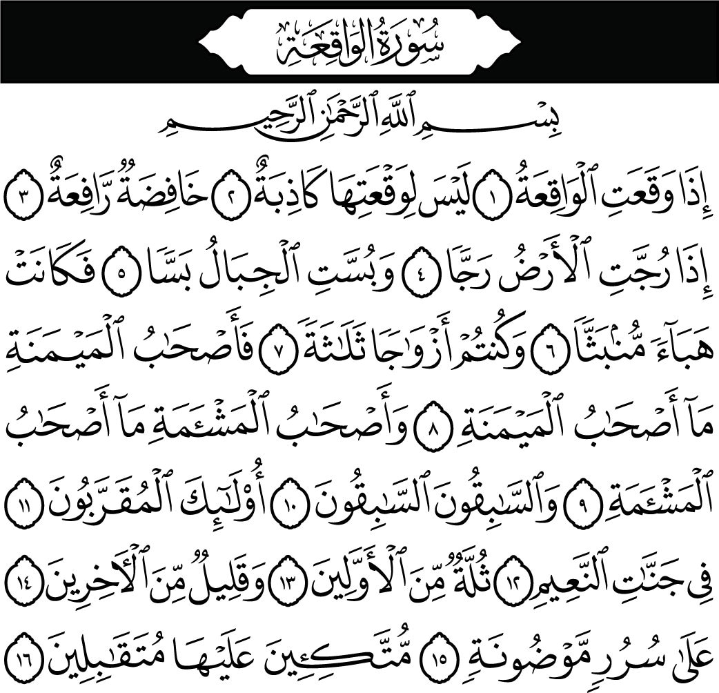 Surah Al Waqiah PDF Printable 56 Full Sura Al Waqia SVG Png AI Vector ...