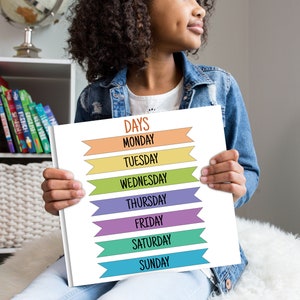 Weekdays Color Poster for Kids Toddlers Printable PDF JPEG and Editable ...