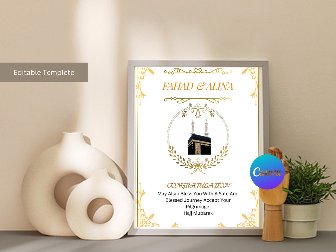 Editable Hajj Mubarak Frame Gift - Personalized Islamic Digital ...