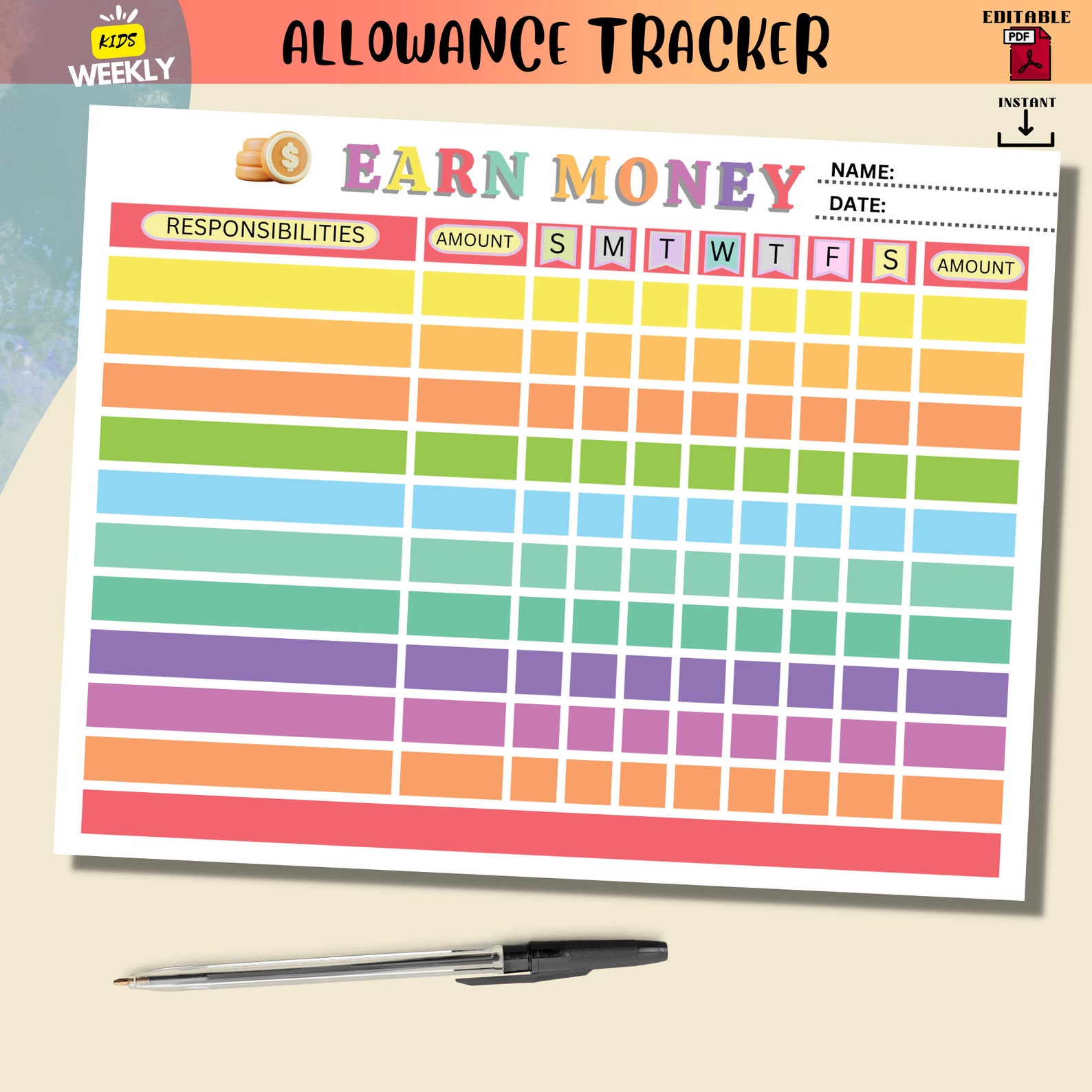 Editable Allowance Chore Chart for Kidsresponsibility Chart ...