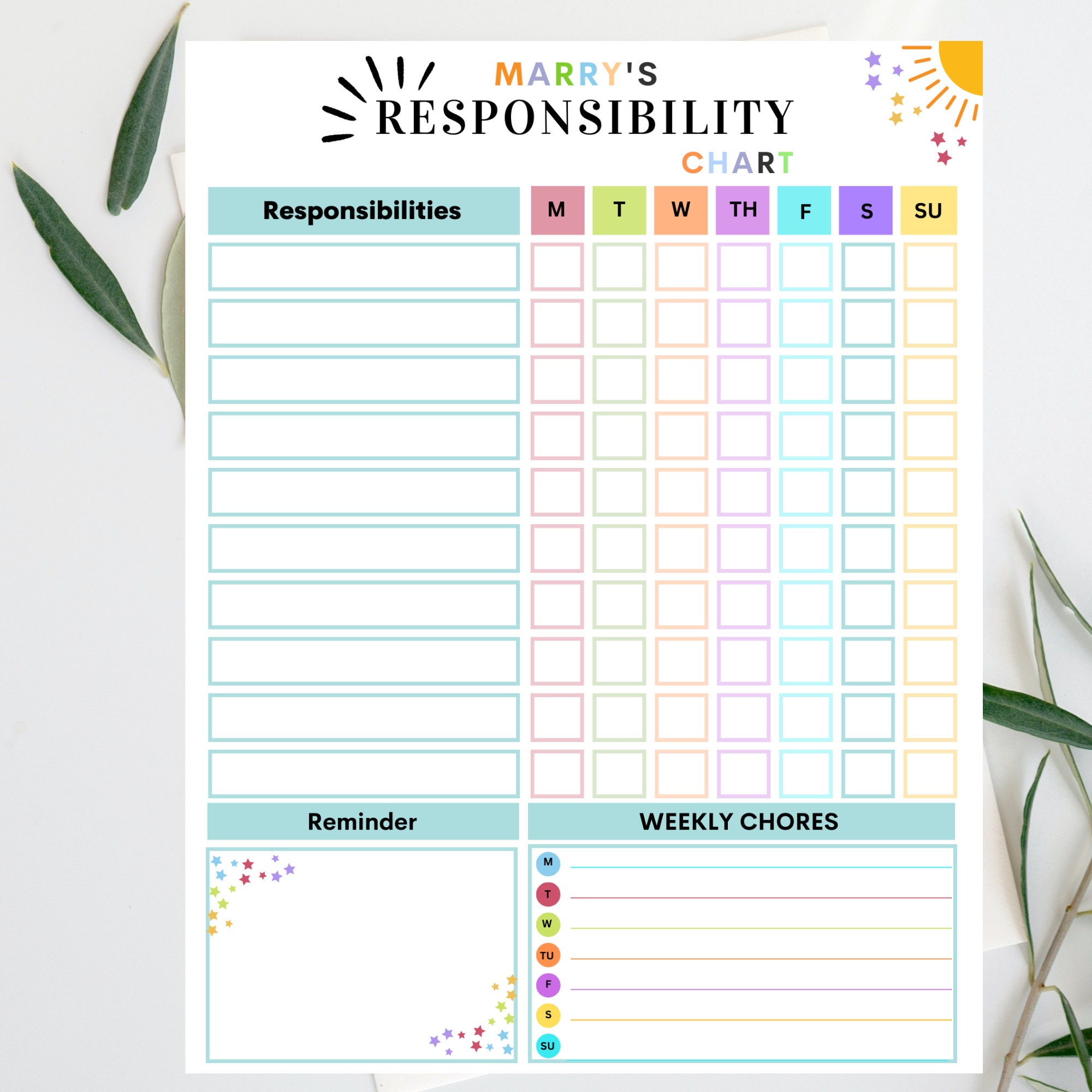 Responsibility Chore Chart for Kidskids Chore Chartbehavior - Etsy