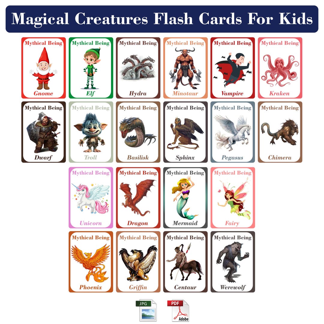 Magical Creatures Flash Cards for Kids | Mythical Being | PDF and JPG ...