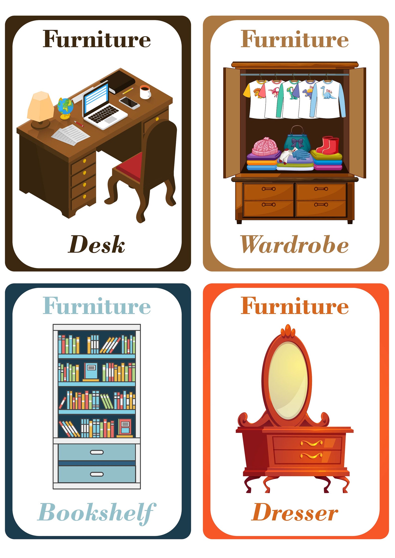 Furniture Flash Cards for Kids - Sofa, Table, Bed, Chair, and More ...