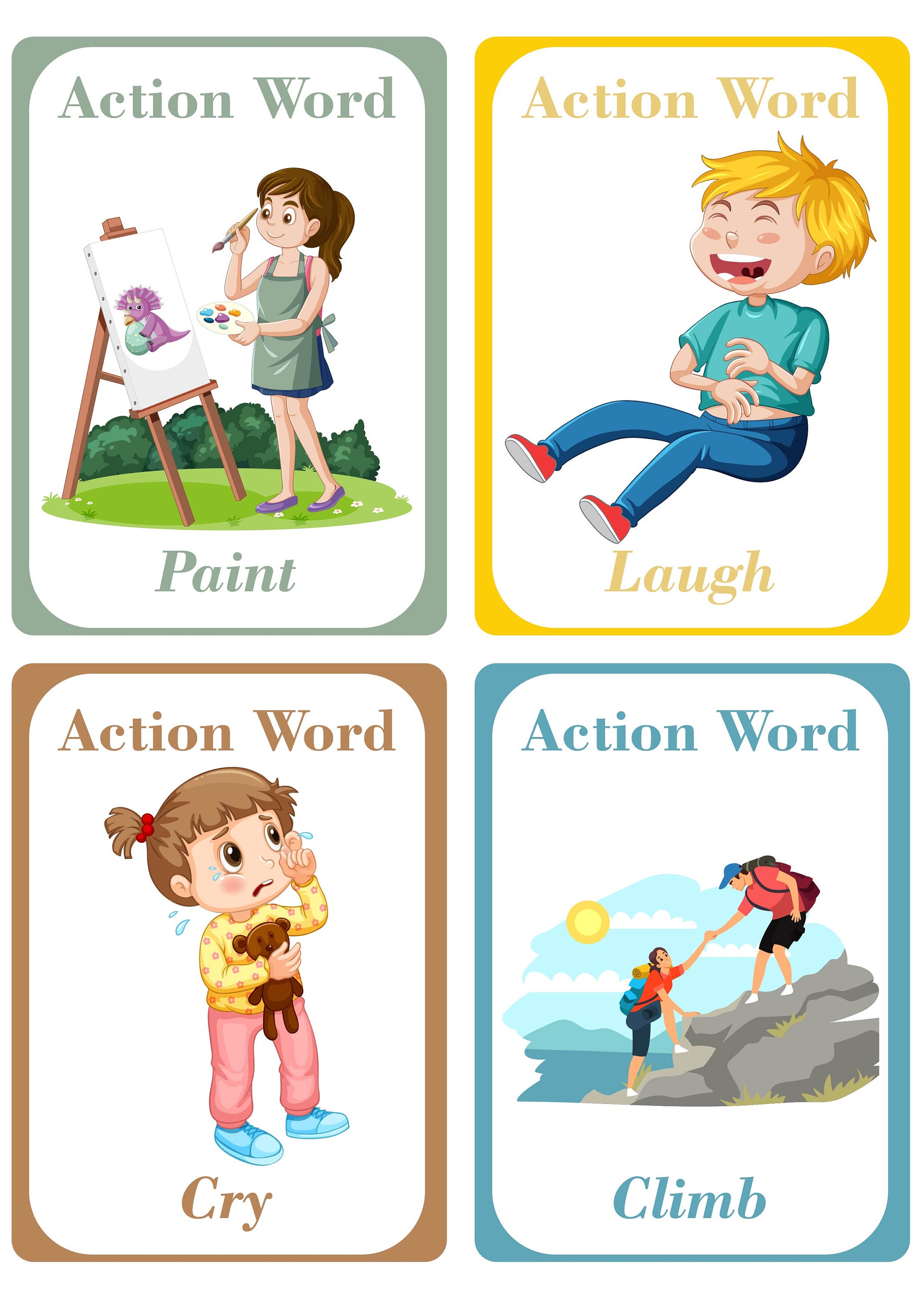 Action Words Flash Cards for Kids - Educational Flashcards for Learning ...