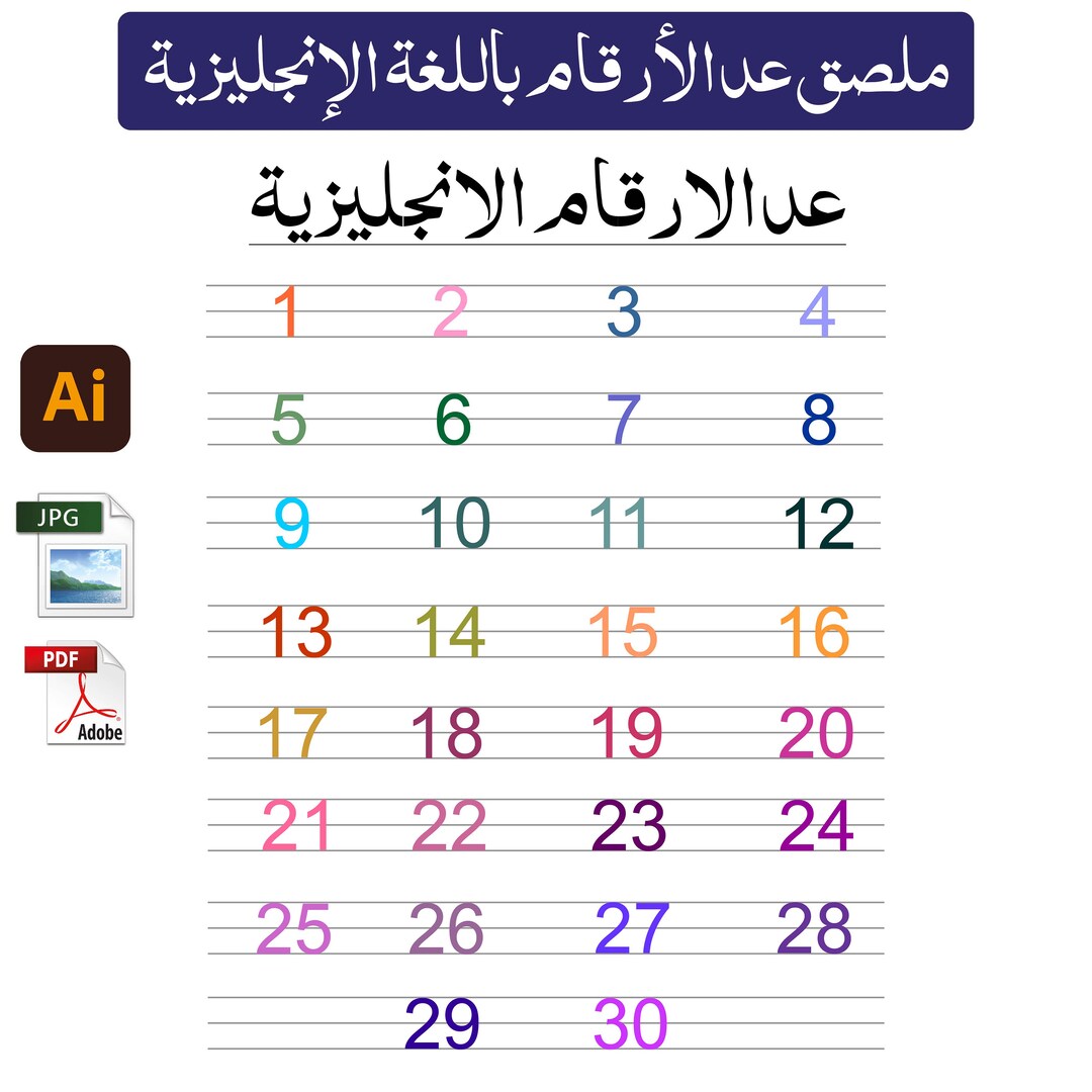 Colorful Numbers 1-30 Poster, Educational Printable (digital Download ...