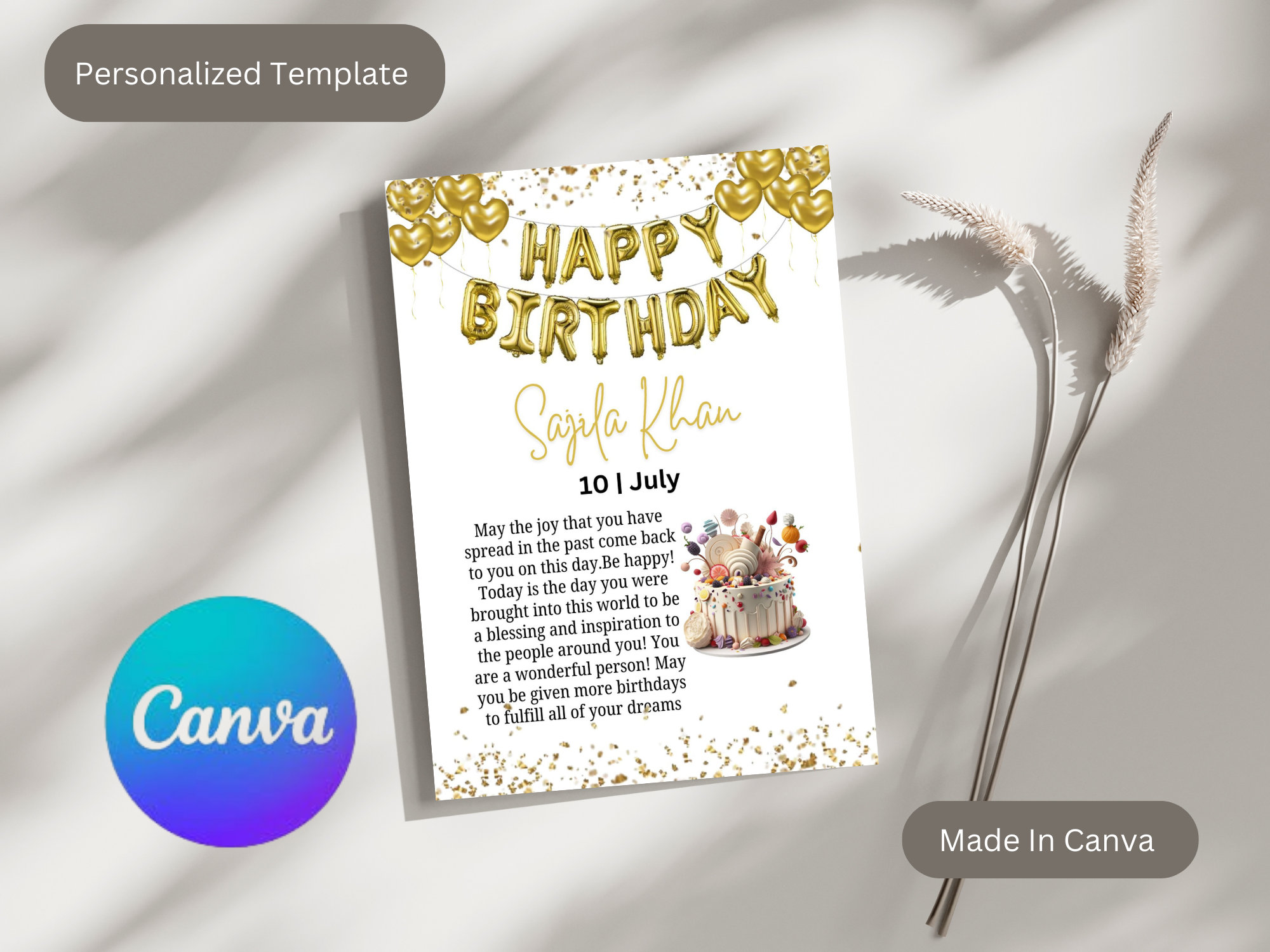 Editable Birthday Card Template - DIY Canva Design (digital Download ...
