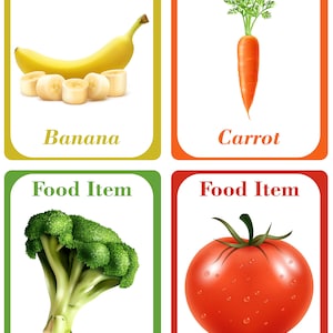 Vegetable Fruit and Food Items Flash Cards for Kids - Learn Food Names ...