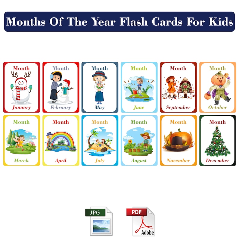 Months of the Year Flash Cards for Kids Educational Printable - Etsy