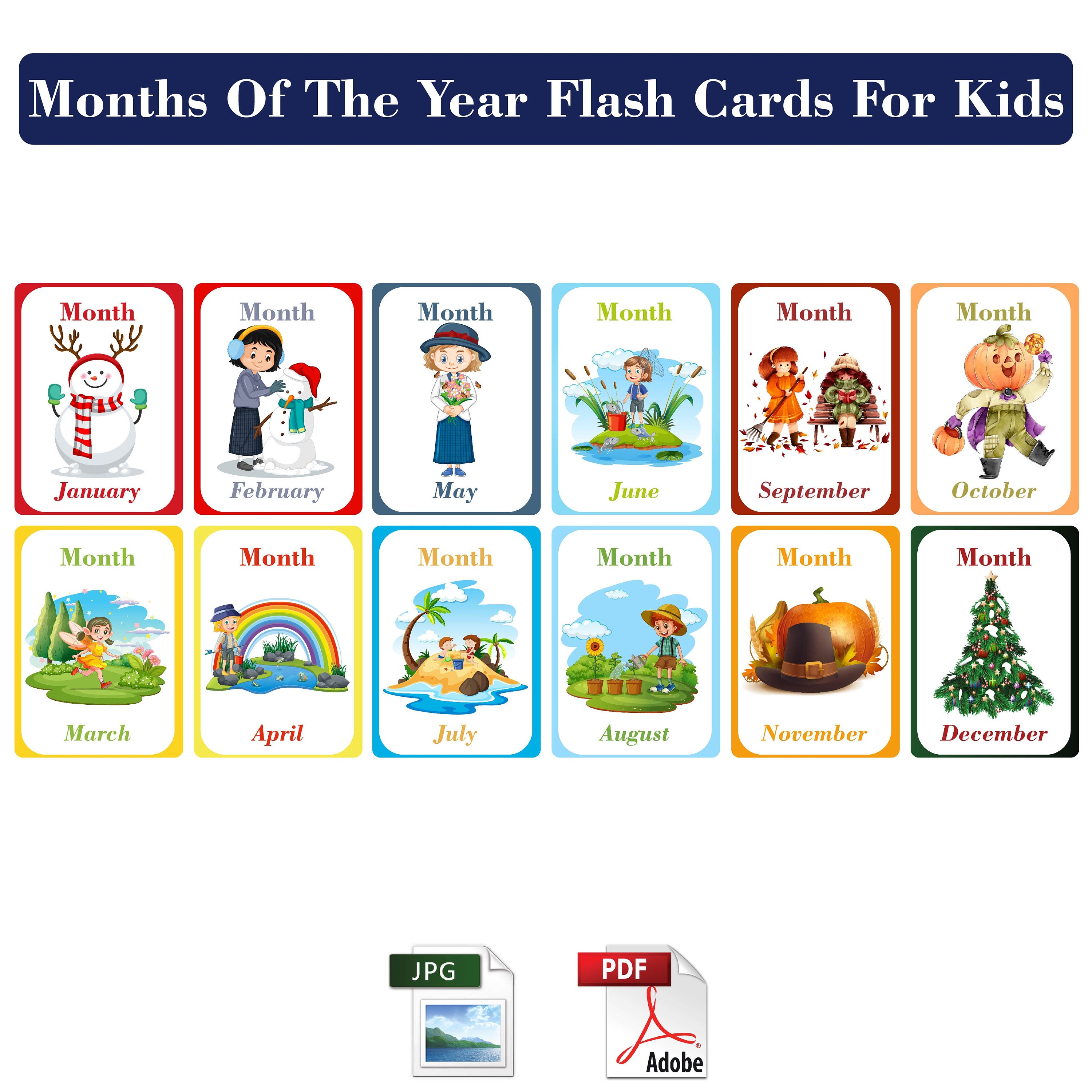 Months of the Year Flash Cards for Kids Educational Printable - Etsy