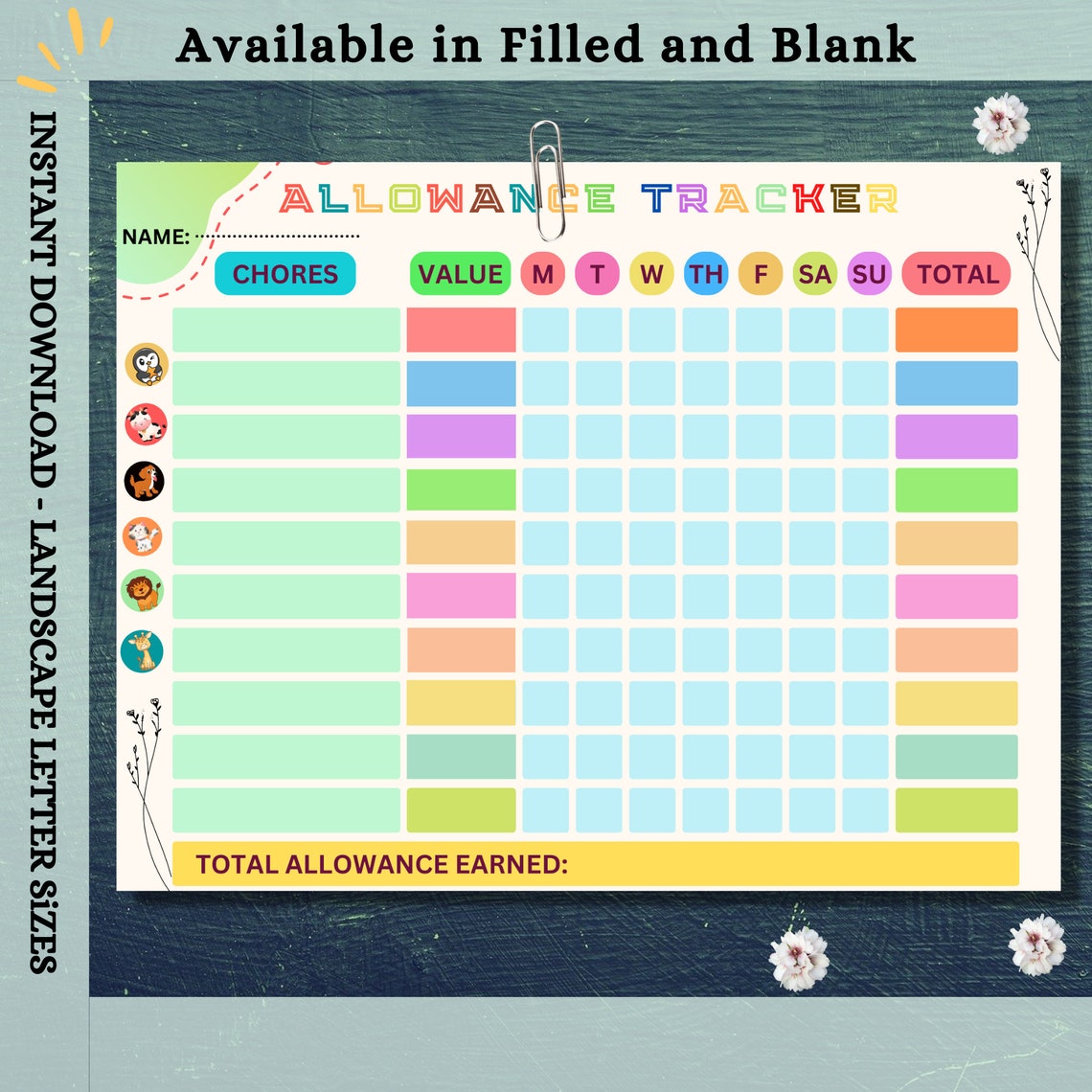 Allowance Tracker for Kids Printable Allowance Chore Chart - Etsy