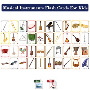 Musical Instruments Flash Cards for Kids - Flute, Guitar, Piano, Drums ...