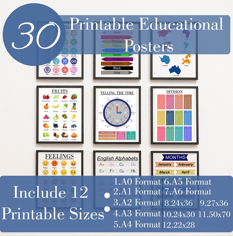 Kids Posters 30 Set Kids Printable PDF and JPG Instant - Etsy