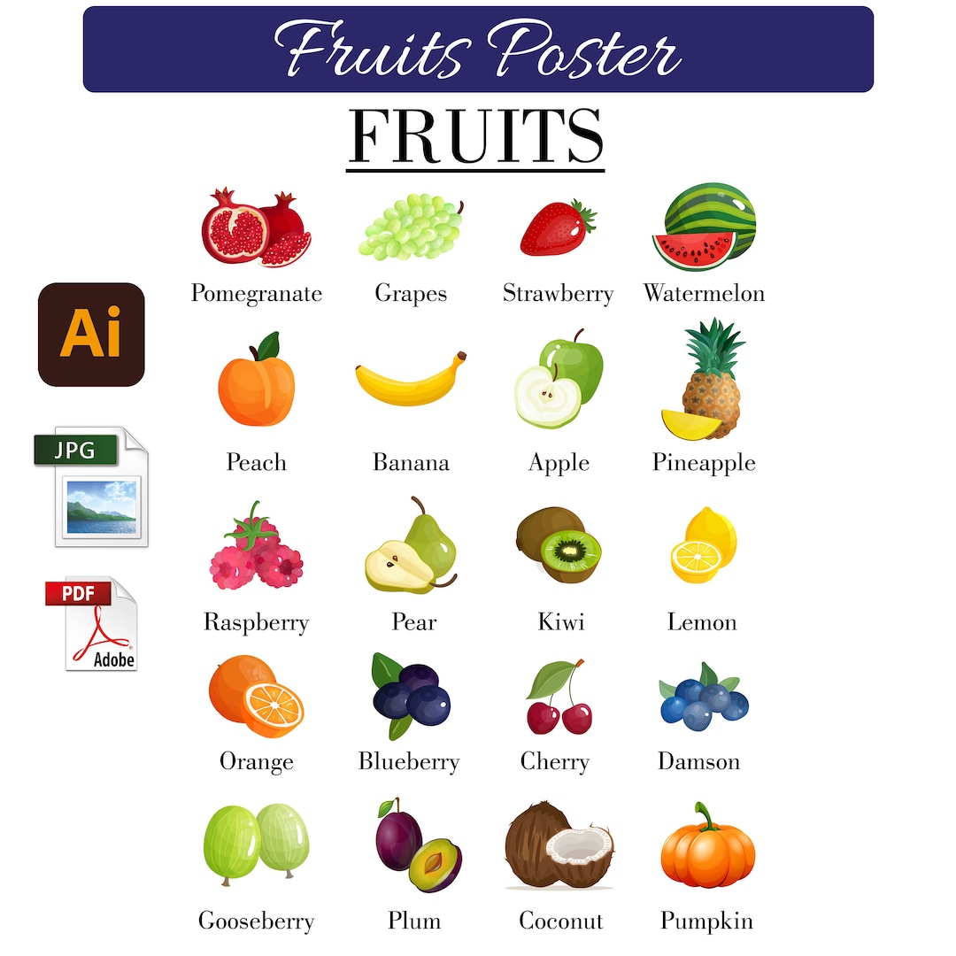 Fruits Poster for Kids Instant Download PDF JPG Printable - Etsy