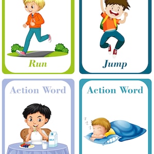 Action Verb Flash Cards – Kids Learning, Printable (JPG & PDF) - Etsy