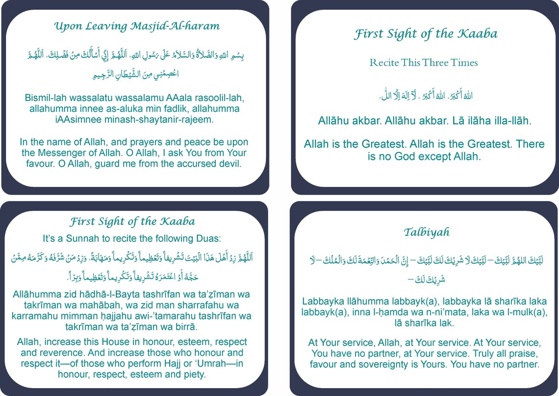 Umrah Dua Cards / Flash Card Arabic English Printable PDF Islamic Dua ...