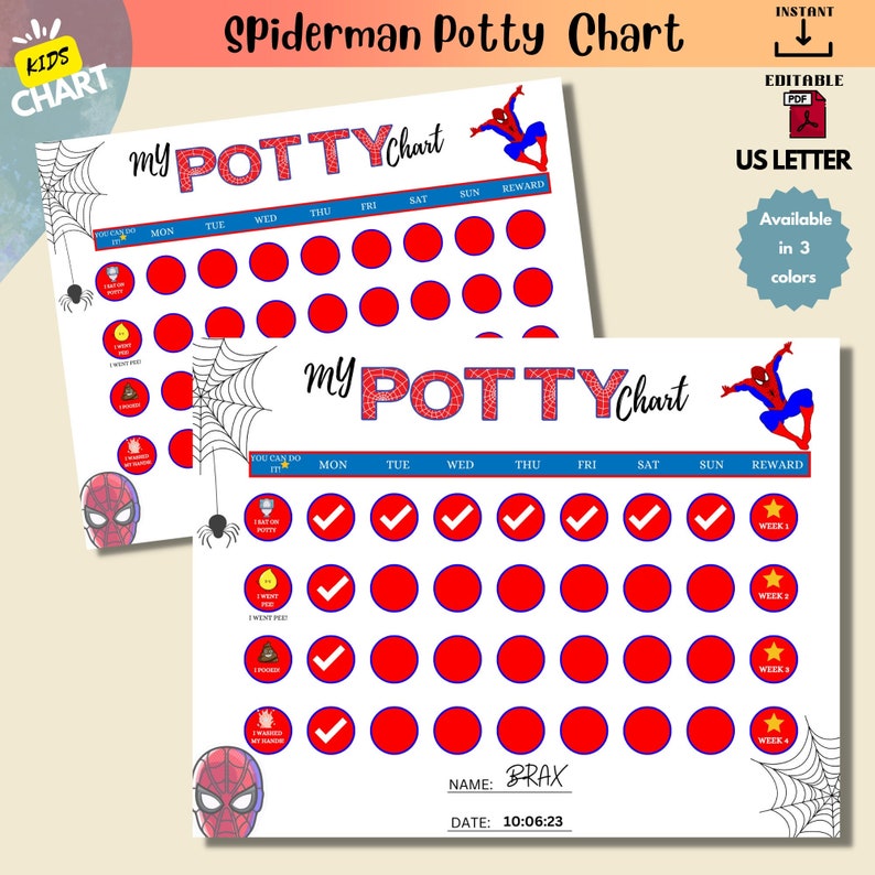 Spiderman Potty Chart|spidey Potty Training Chart|kids Reward Chart ...