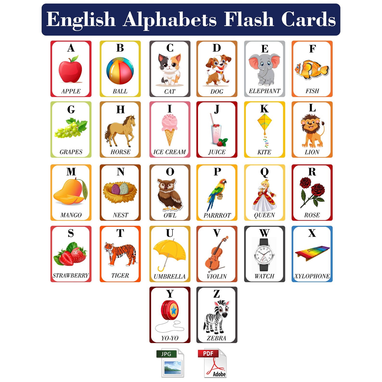 English Alphabets ABC With Pictures Kids Character With Photos Flash ...