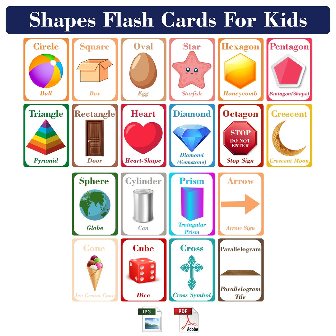 Shapes Flash Cards for Kids - Circle, Triangle, Square, and More - Etsy
