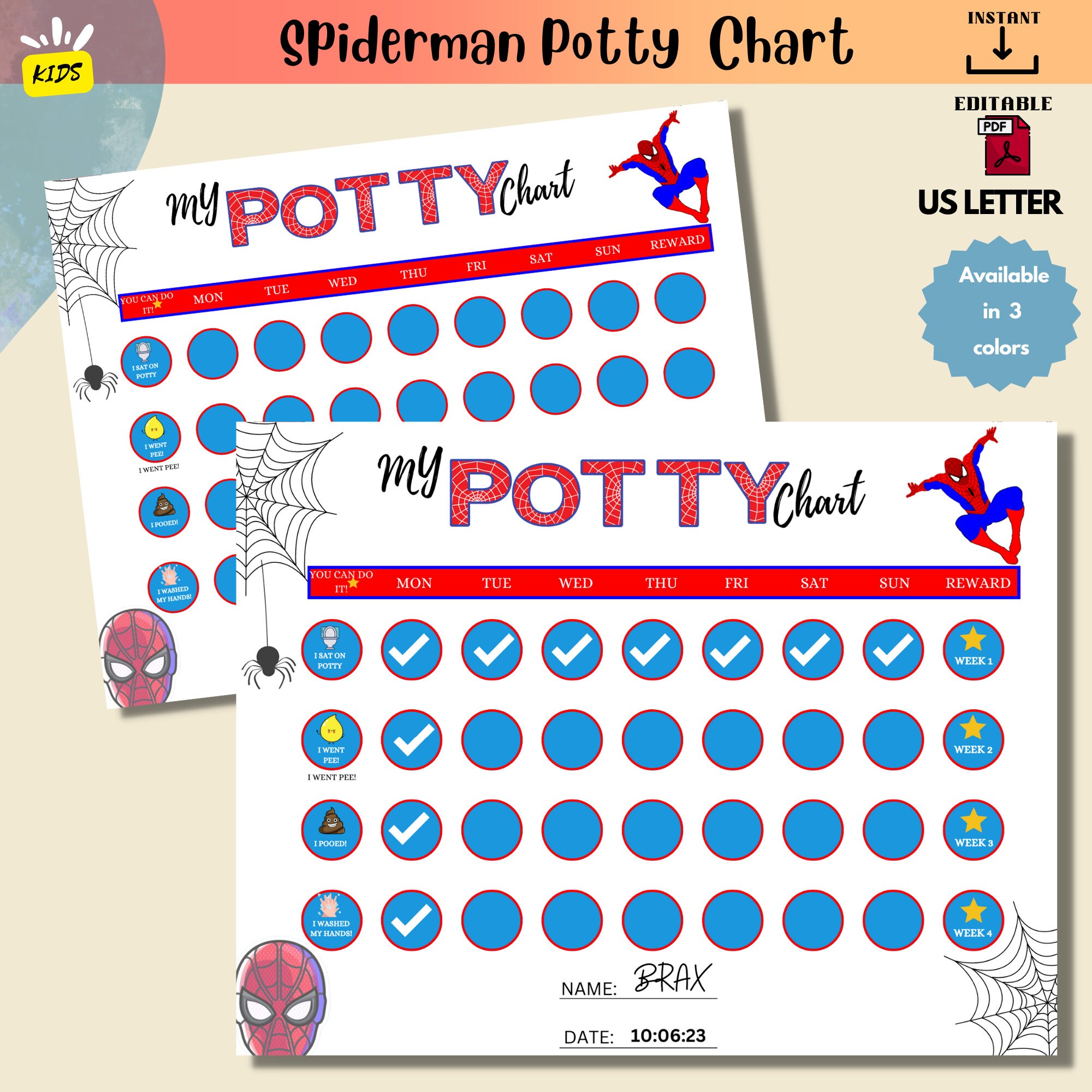 Spiderman Potty Chart|spidey Potty Training Chart|kids Reward Chart ...